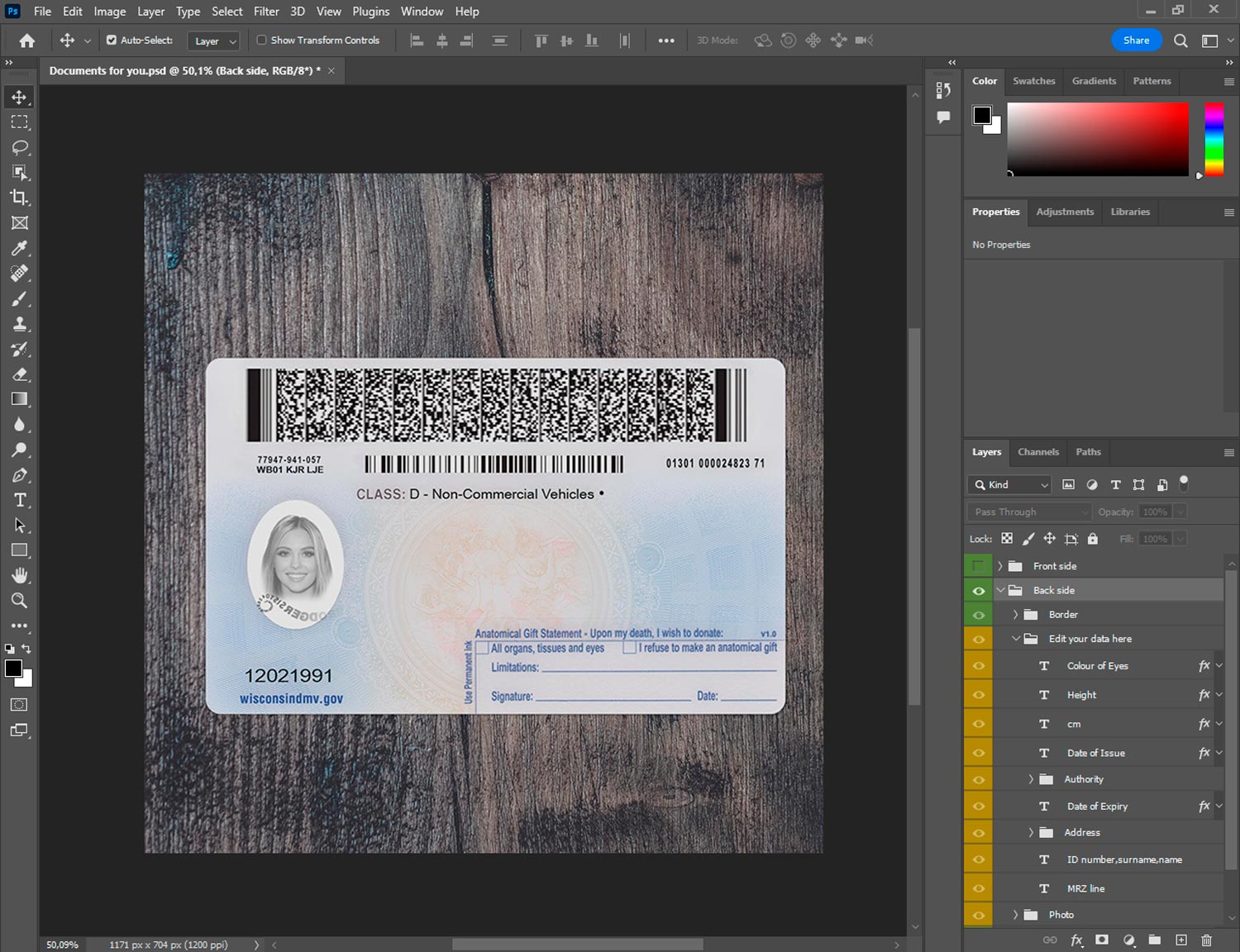Wisconsin Driver License Template PSD – Clean Editable ID for Education ...