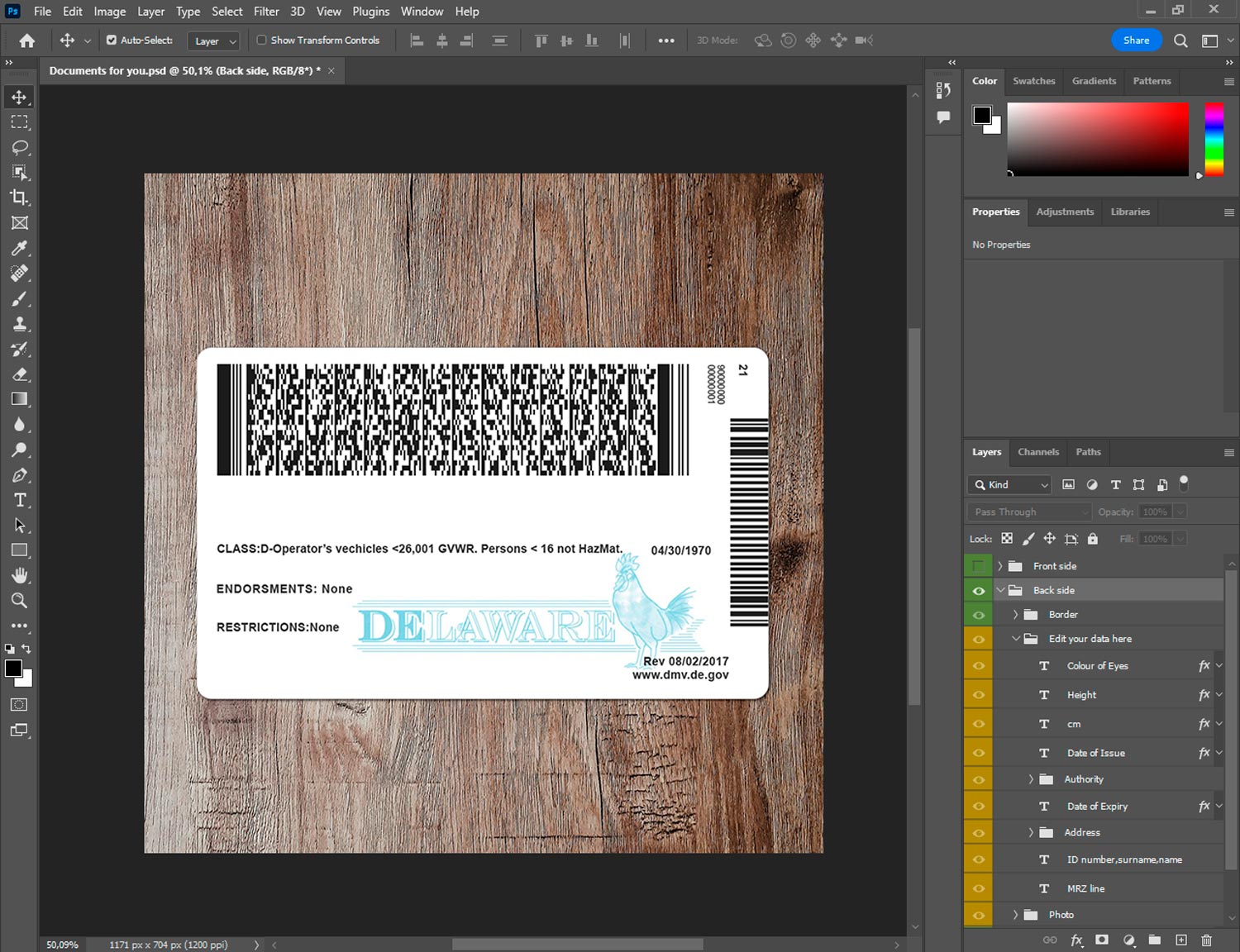 Delaware Driver License Template PSD – Editable ID Mockup for Digital ...