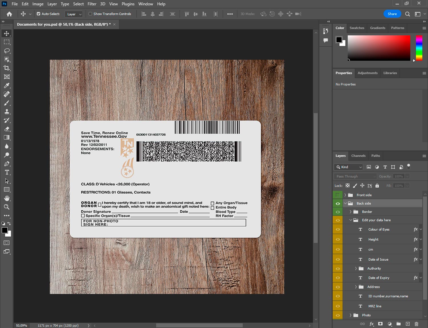 Tennessee Driver License Template PSD – Editable Performer ID for Music ...