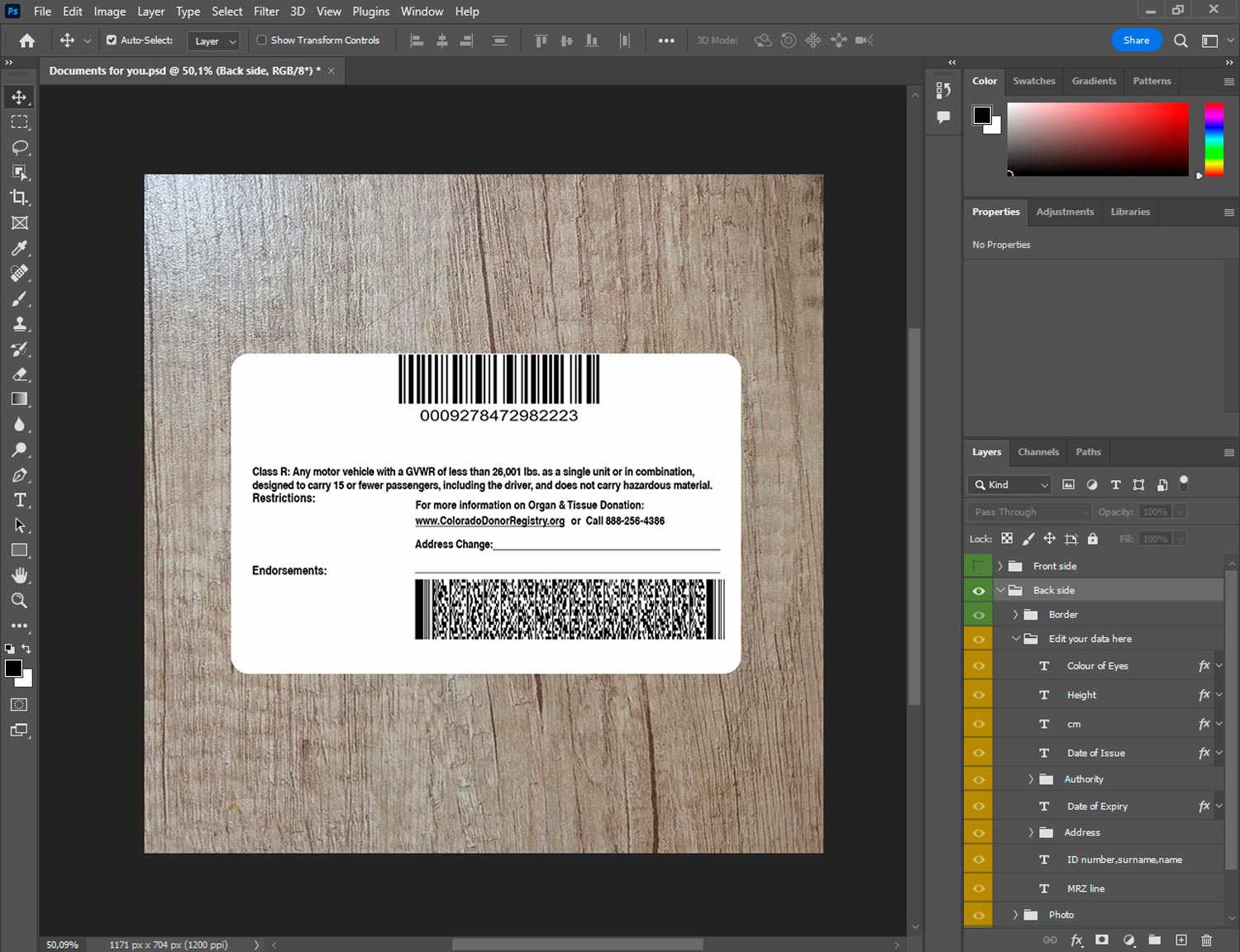 Colorado Driver License Template – High-Quality PSD for Editable Digital ID