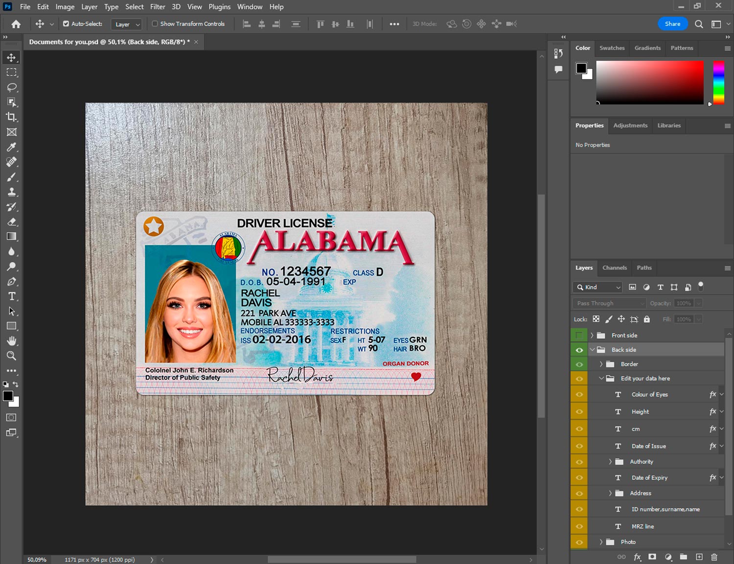 Custom Alabama Driver License Template - Editable & Digital
