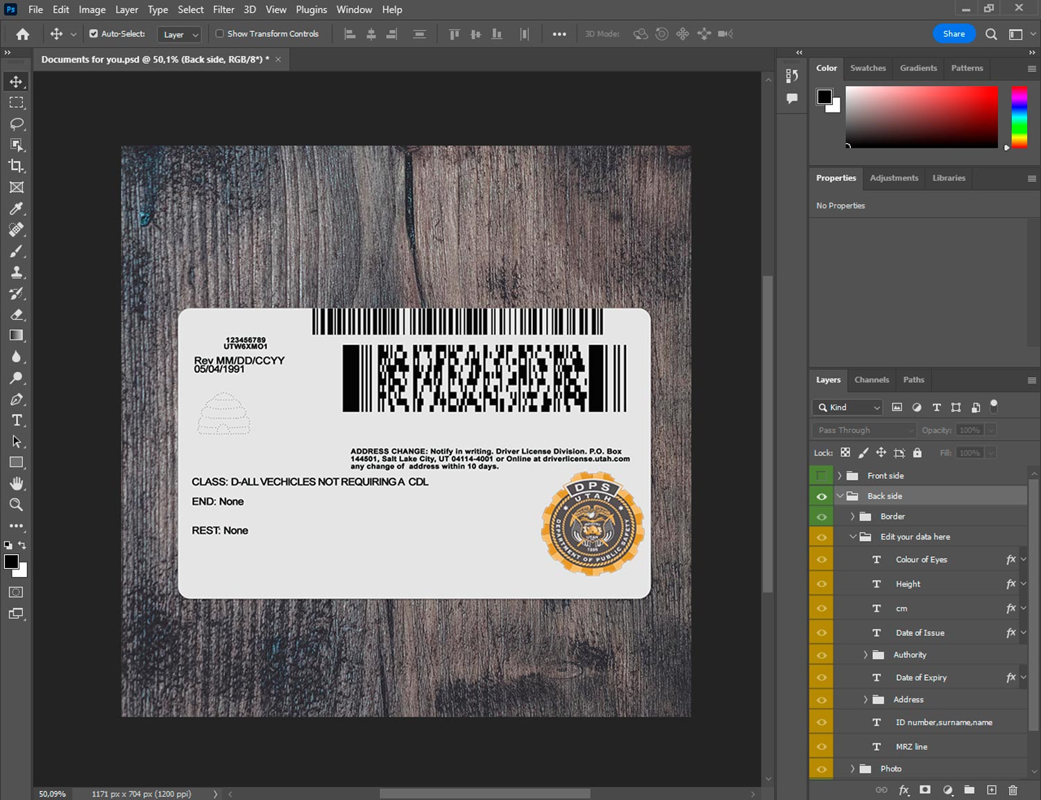Utah Driver License Template PSD – Editable Digital ID for Wellness ...