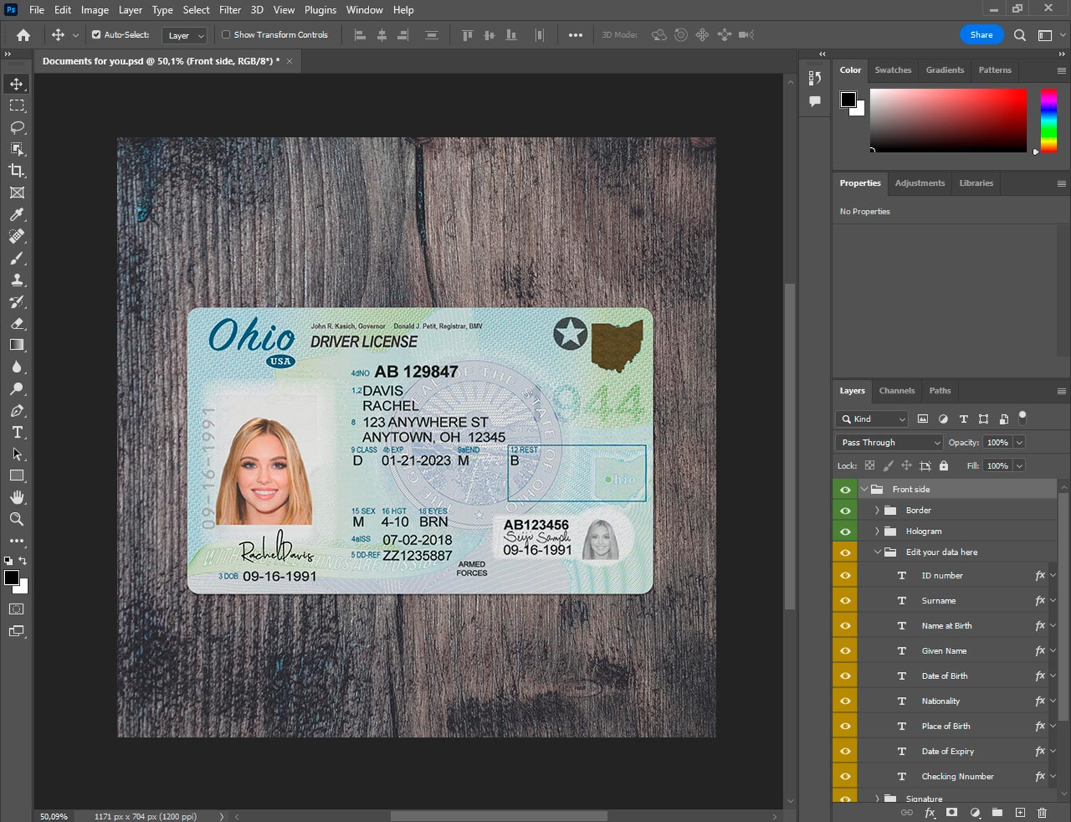 Ohio Driver License Template PSD – Editable Urban ID for Startups ...