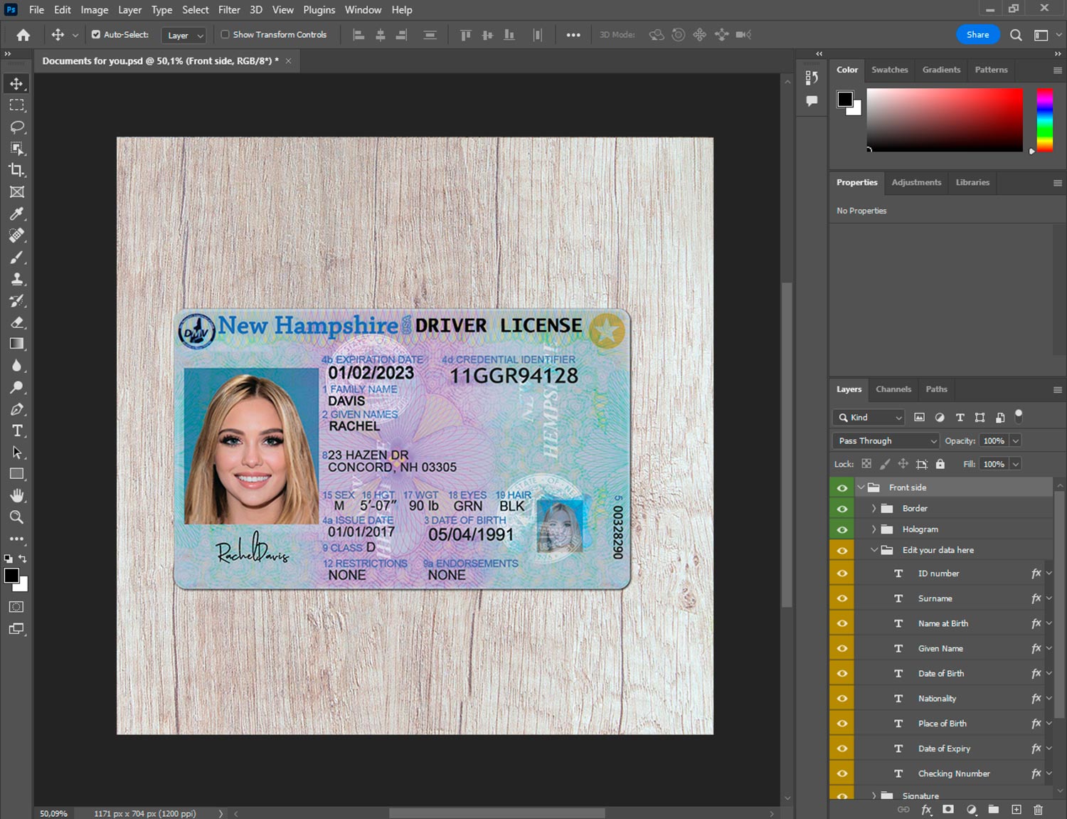 New Hampshire Driver License Template PSD – Rustic Editable ID for Slow ...