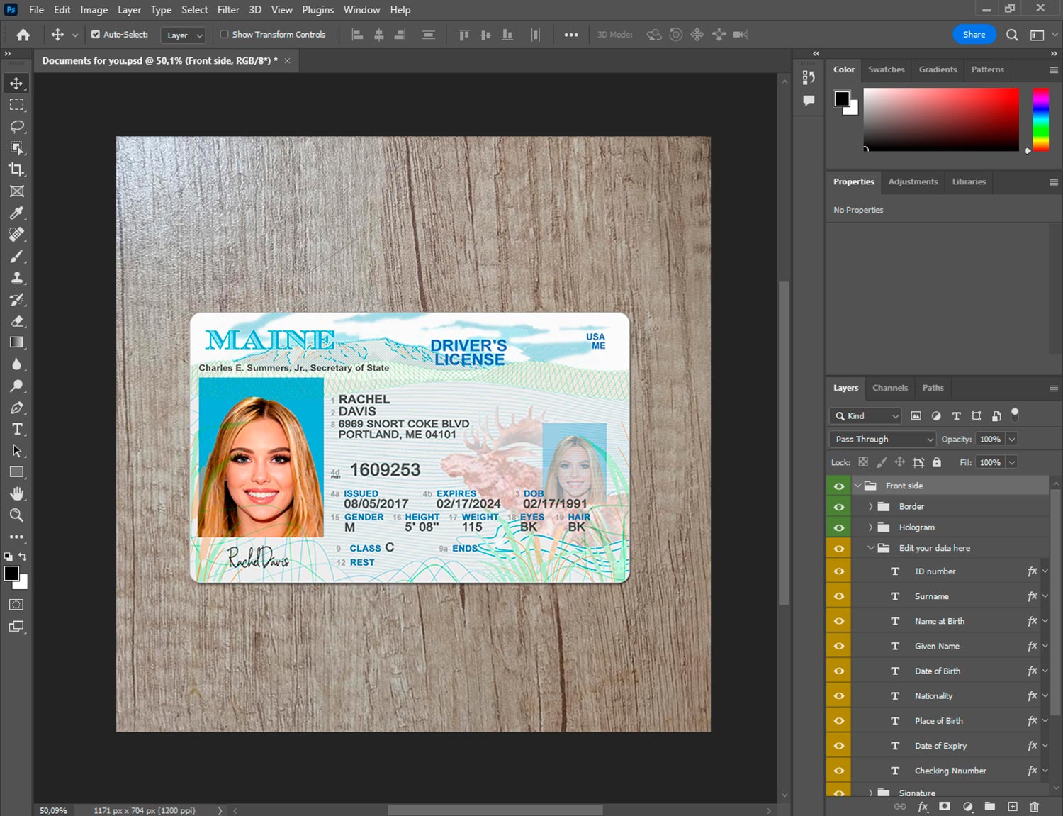 Maine Driver License Template PSD – Editable Coastal-Style ID for Eco ...