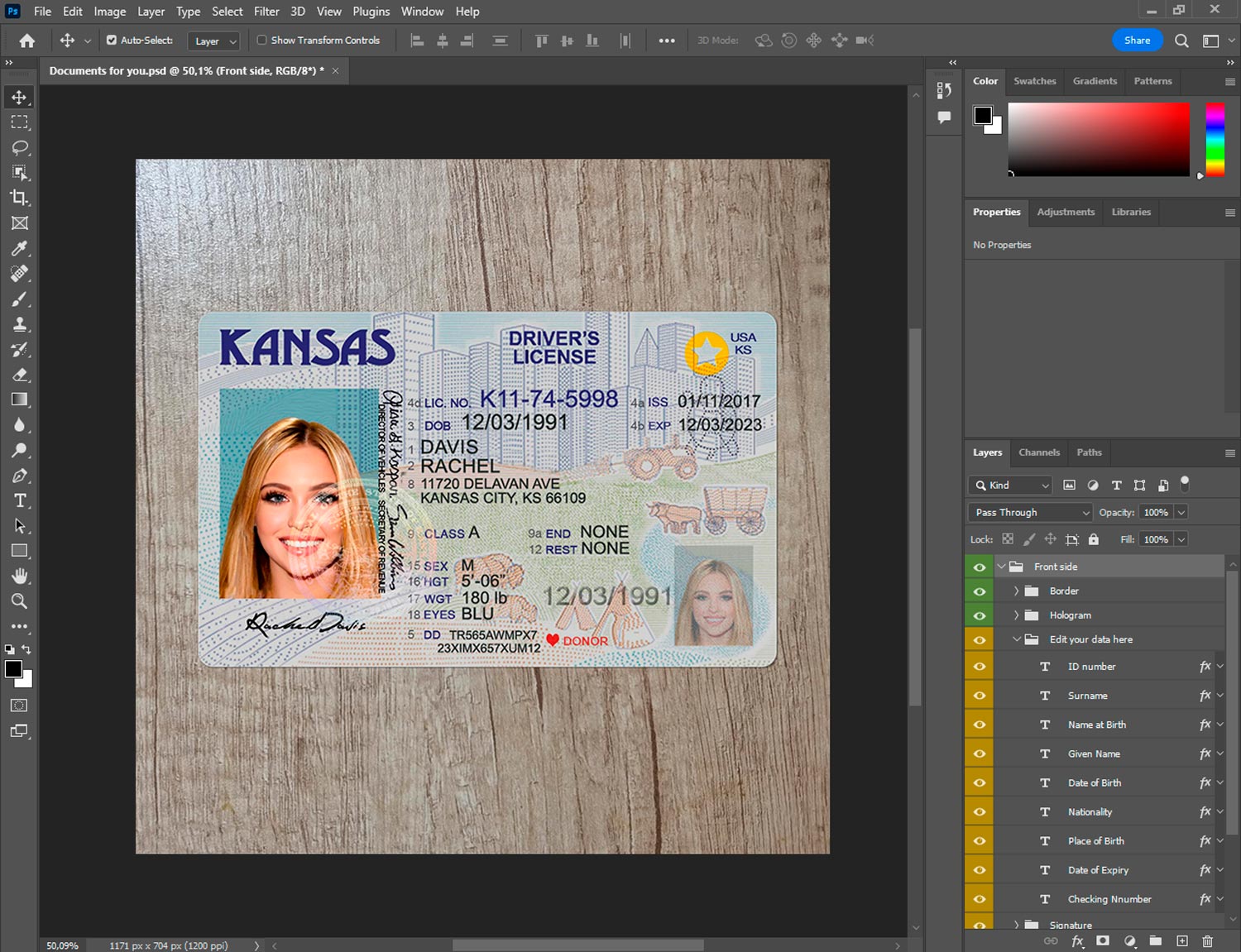 Kansas Driver License Template PSD – Retro-Style Editable ID for ...