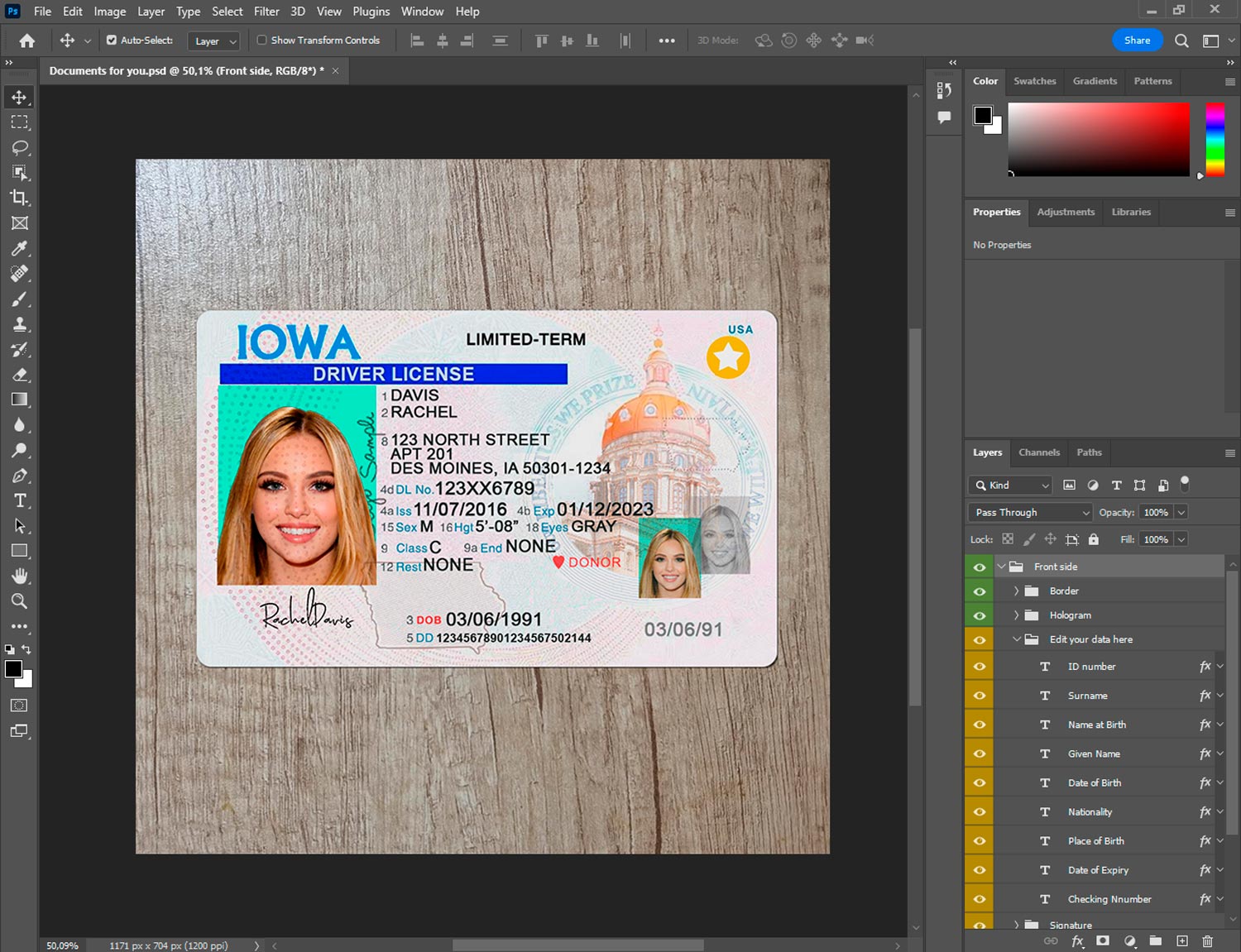 Iowa Driver License Template PSD – Editable Mock ID for Family Events ...
