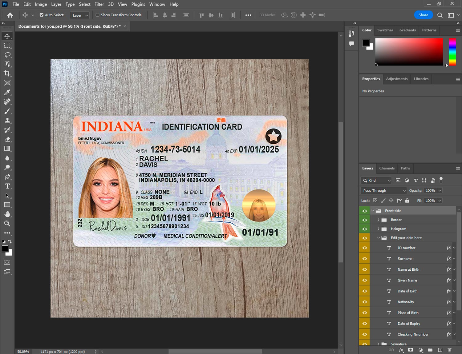 Indiana Driver License Template PSD – Editable Retro-Style Mockup for ...