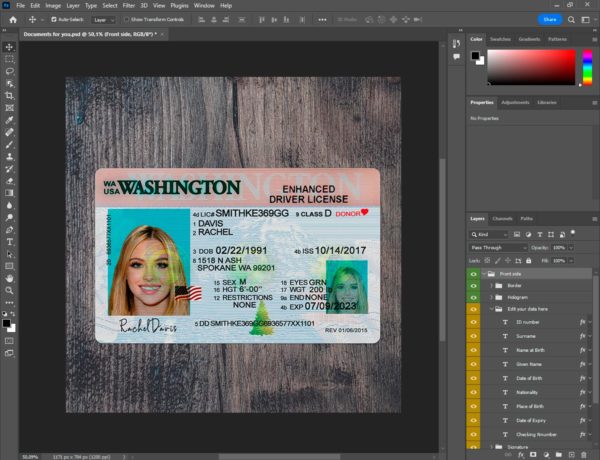 Washington Driver License Template PSD – Modern Editable ID for Tech ...