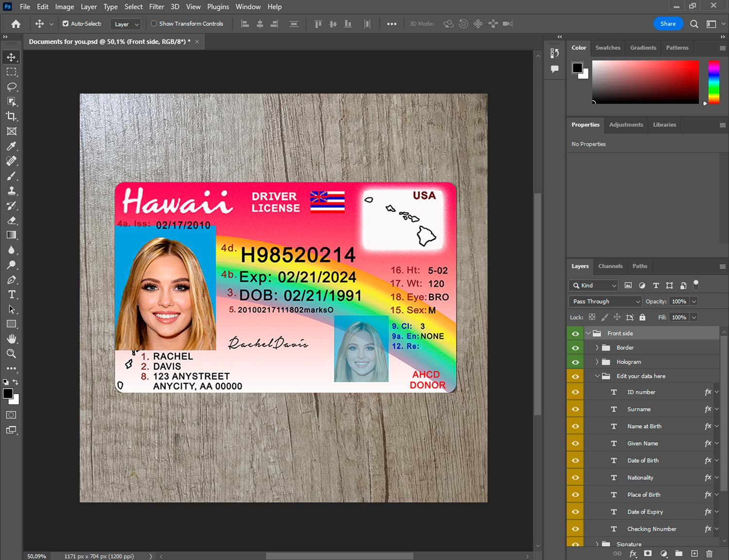 Hawaii Driver License Template PSD – Editable Island-Themed ID for ...