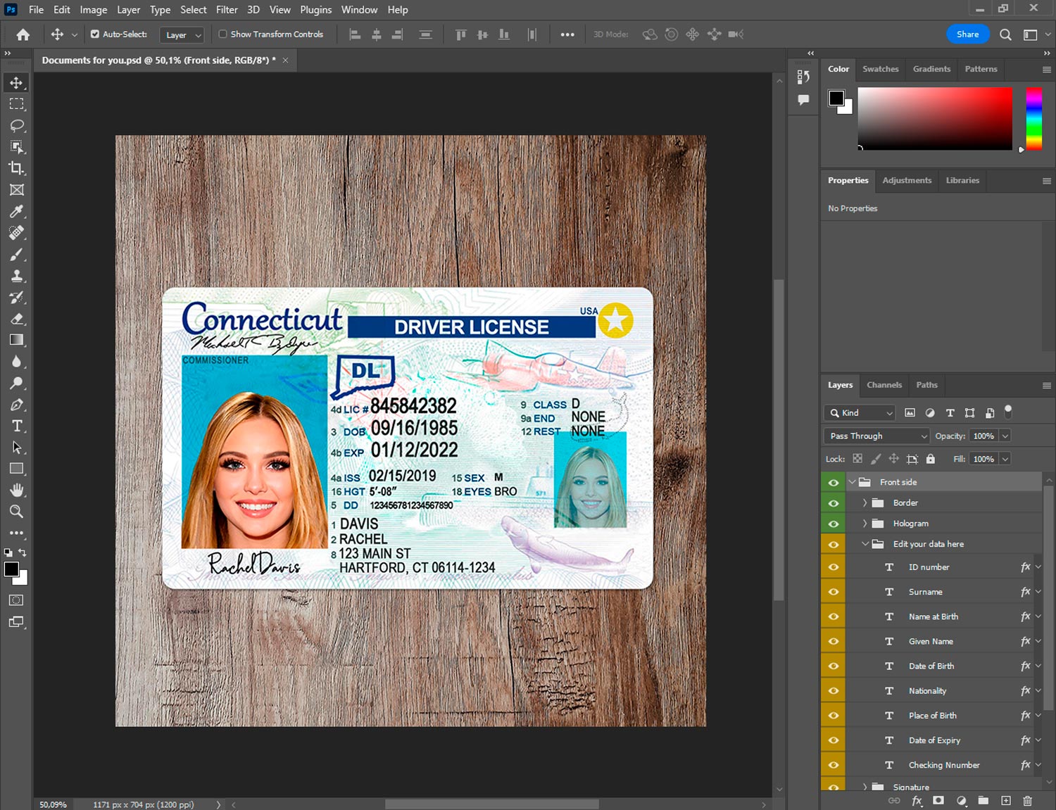 Connecticut Driver License Template PSD – Editable Digital ID for ...