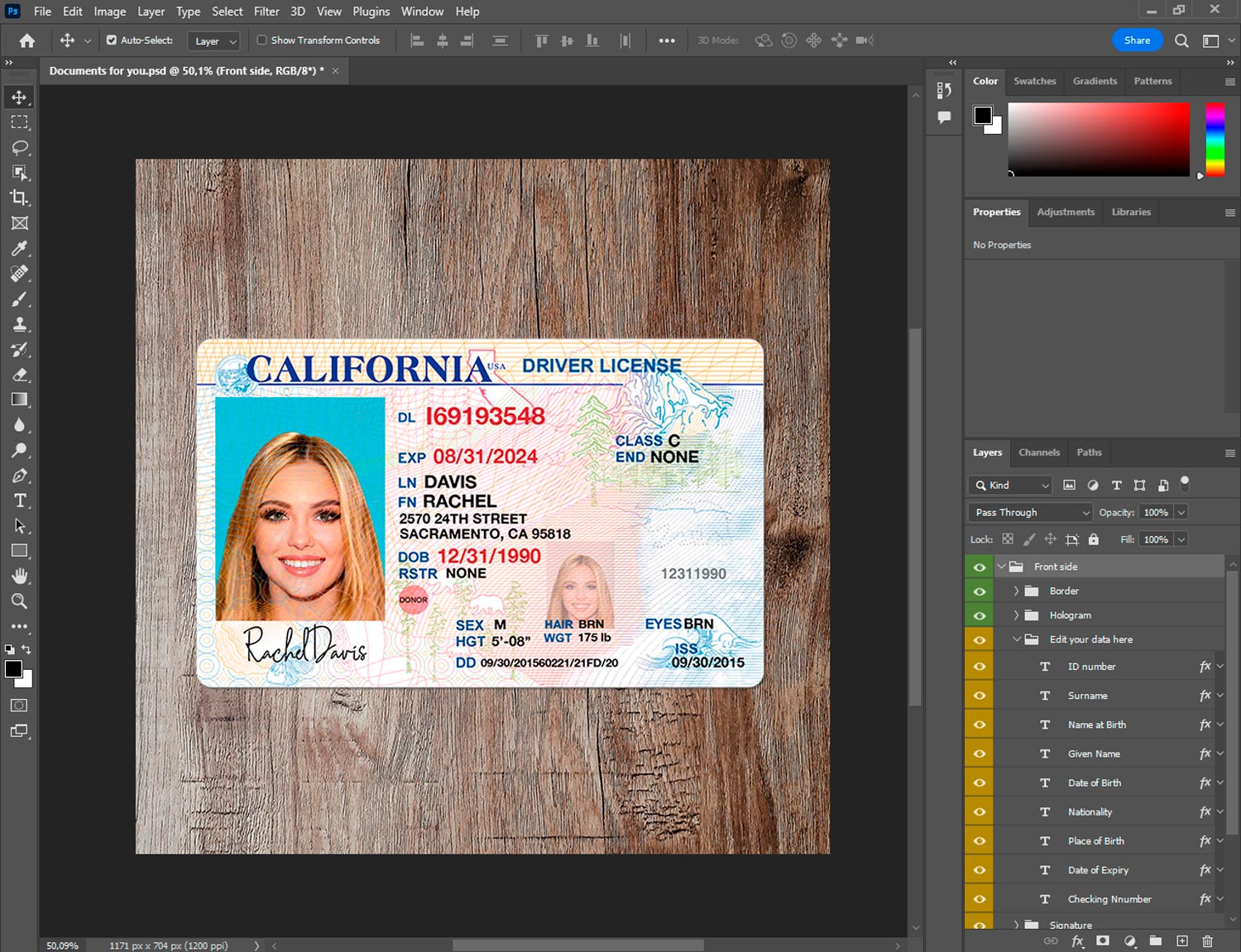California Driver License PSD – Scannable, Editable Novelty ID for ...