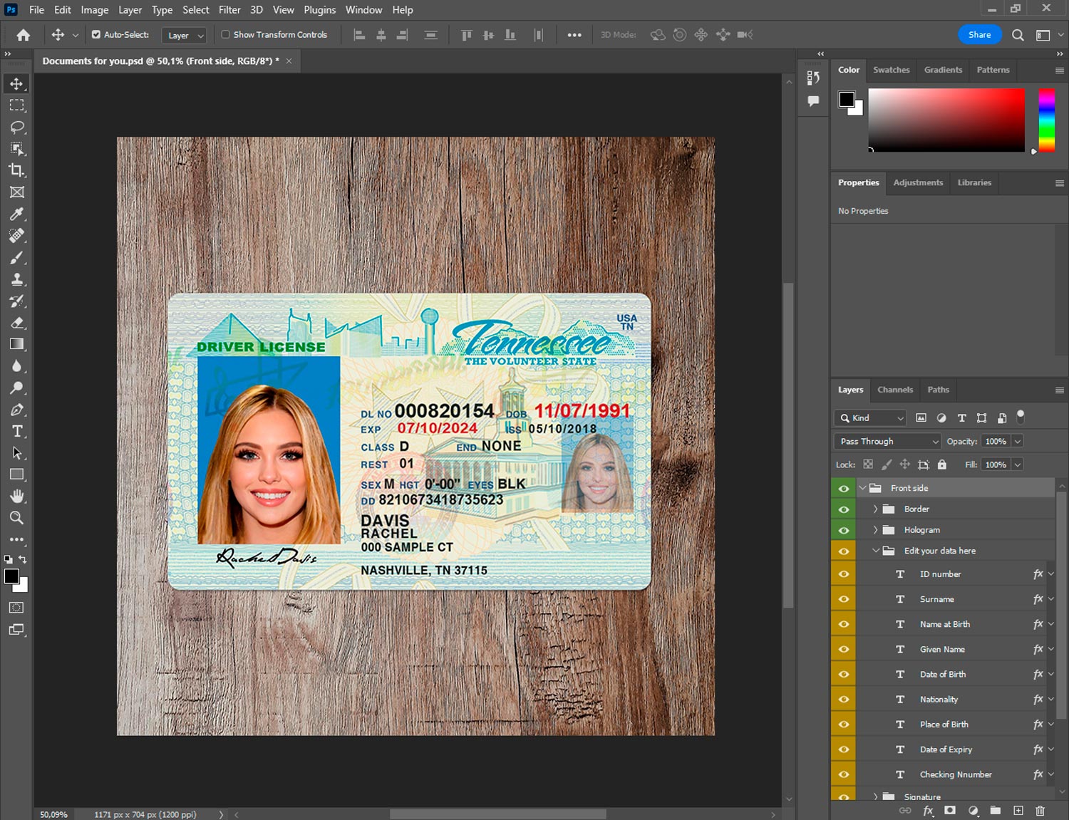 Tennessee Driver License Template PSD – Editable Performer ID for Music ...