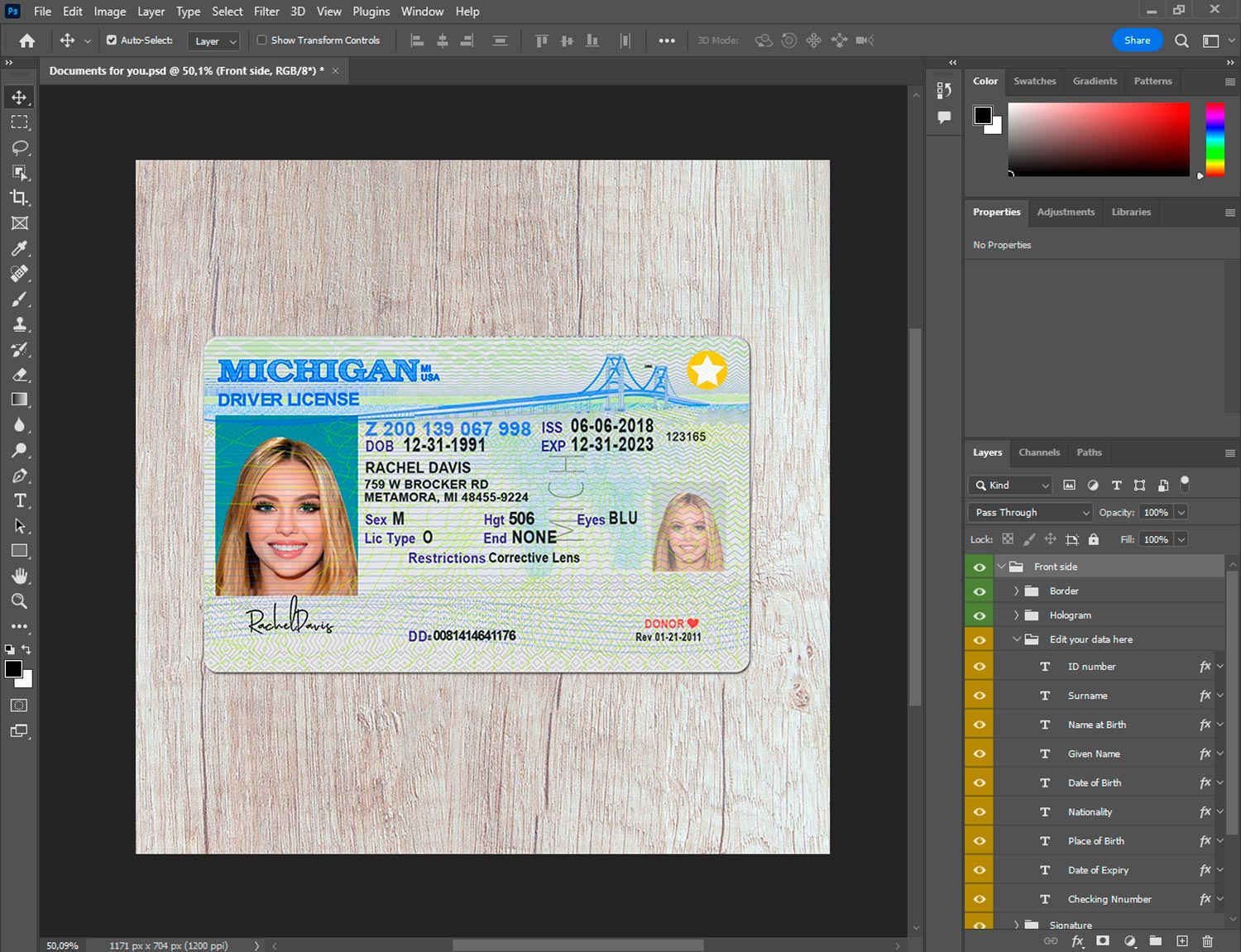 Michigan Driver License Template PSD – Industrial-Grade Editable ID for ...