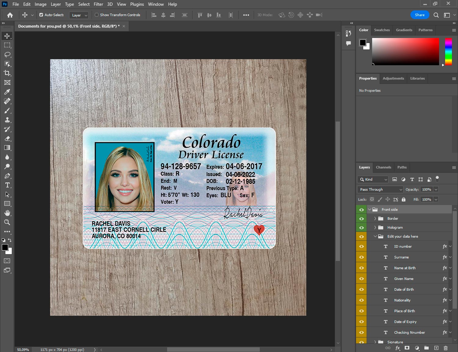 Colorado Driver License Template – High-Quality PSD for Editable Digital ID