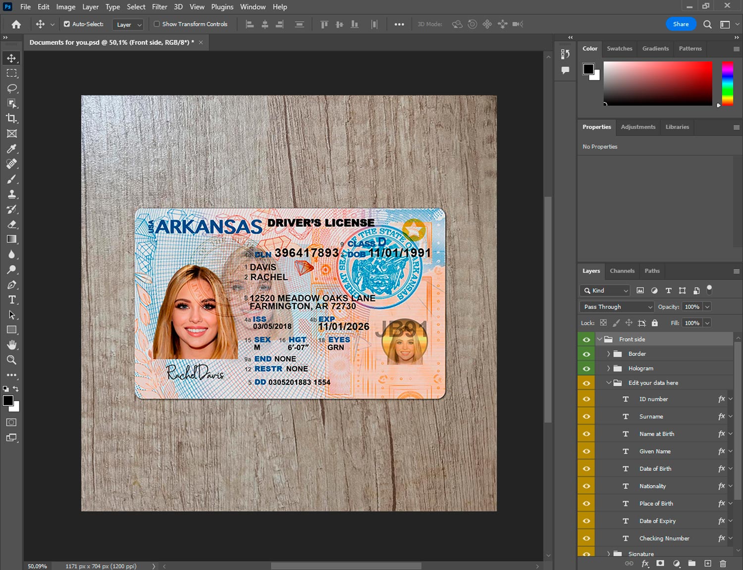 Arkansas Driver License Template PSD – Custom Editable ID for Crypto, E ...
