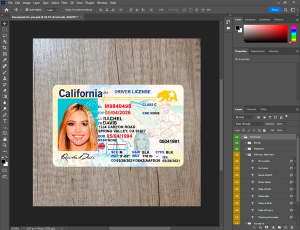 California Driver License Template PSD – Editable Digital ID for Online Use