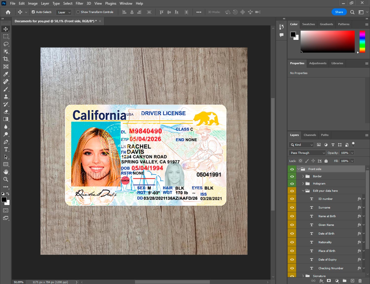 California Driver License Template PSD – Editable Digital ID for Online Use