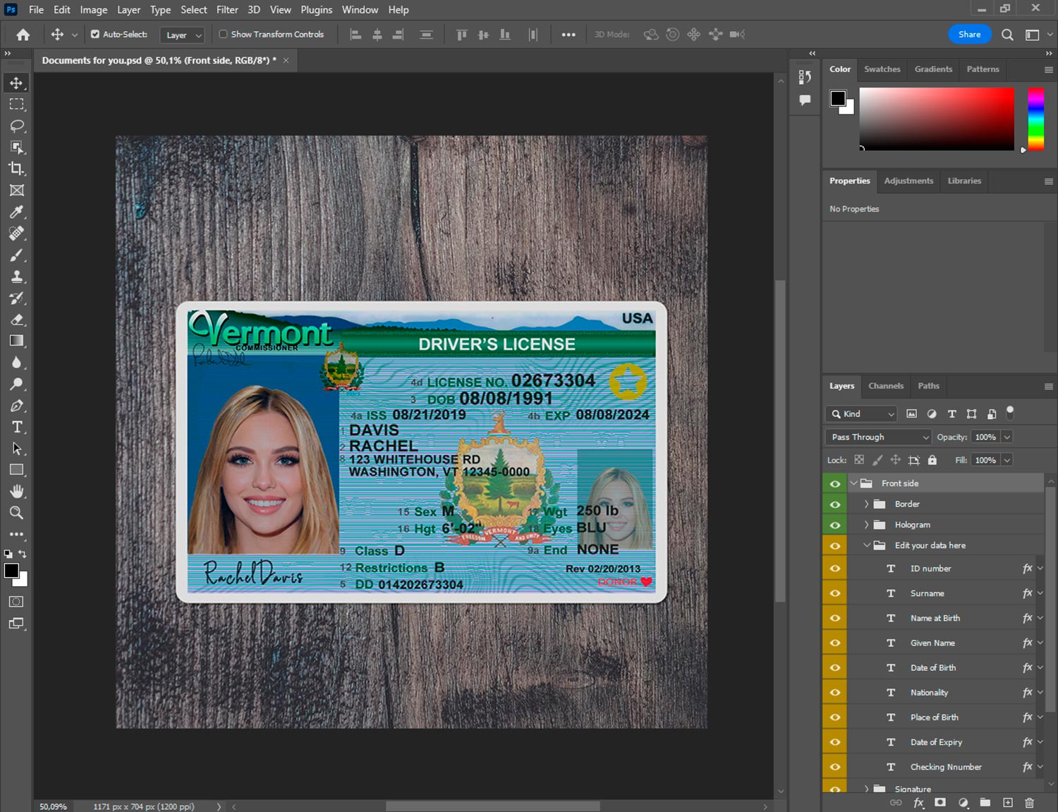 Vermont Driver License Template PSD – Minimal Editable ID for Eco ...