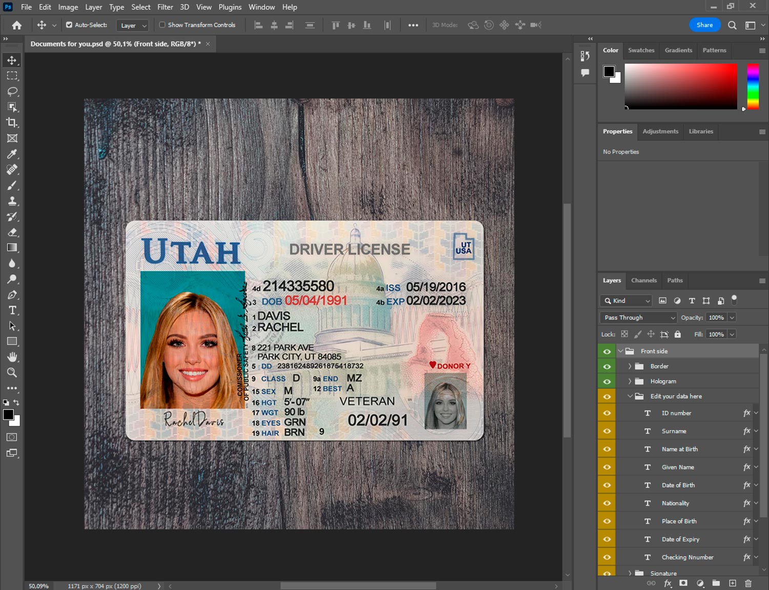 Utah Driver License Template PSD – Editable Digital ID for Wellness ...