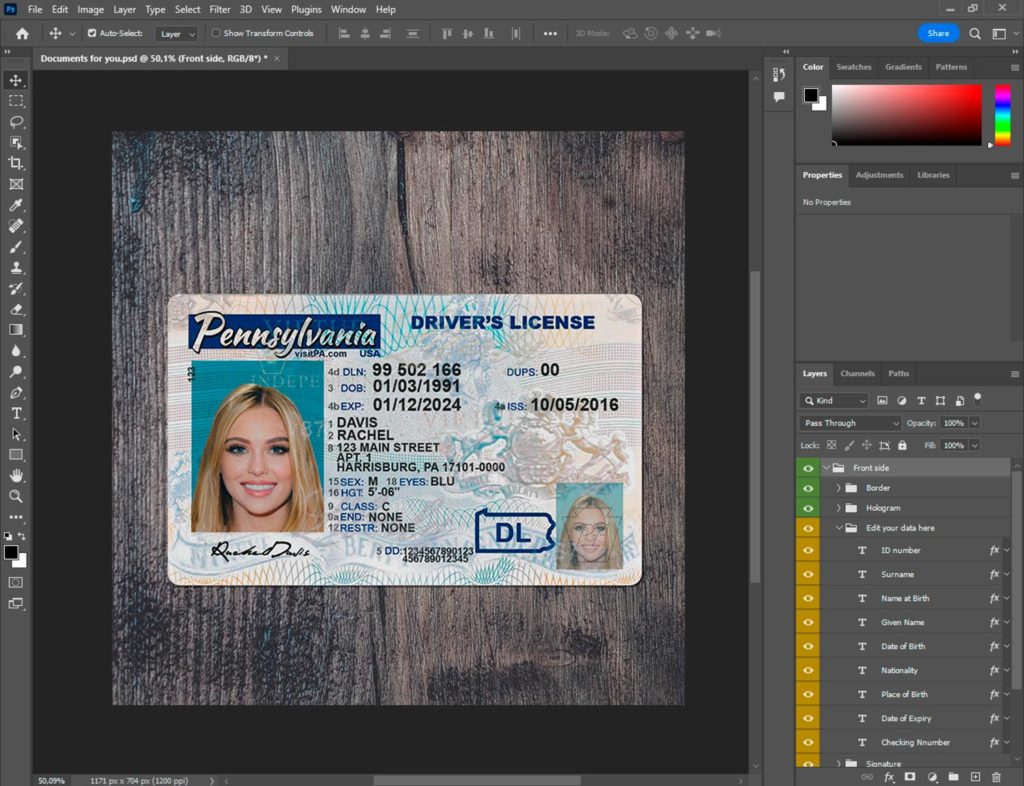 Pennsylvania Driver License Template PSD – Editable Classic ID for ...