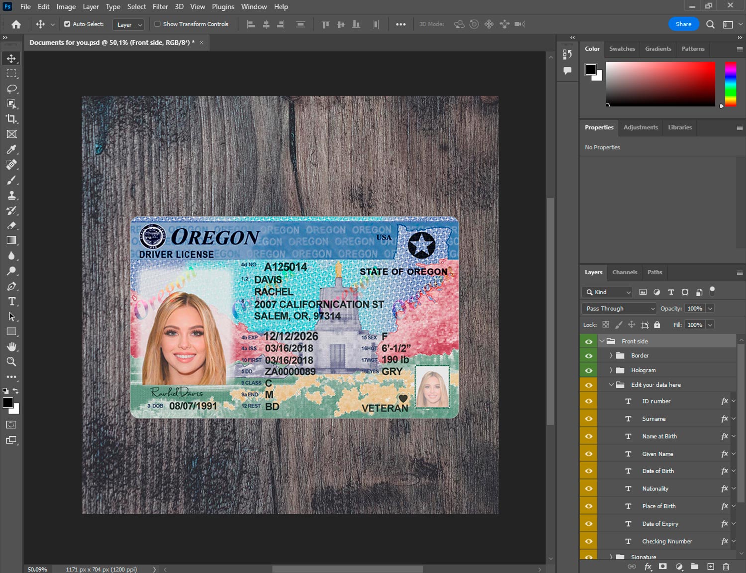 Oregon Driver License Template PSD – Eco-Inspired Editable ID for Green ...