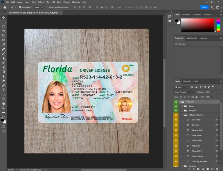 Florida Driver License Template PSD – Fun & Editable Novelty ID for ...
