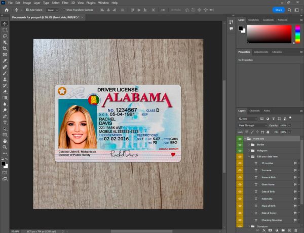 Custom Alabama Driver License Template - Editable & Digital