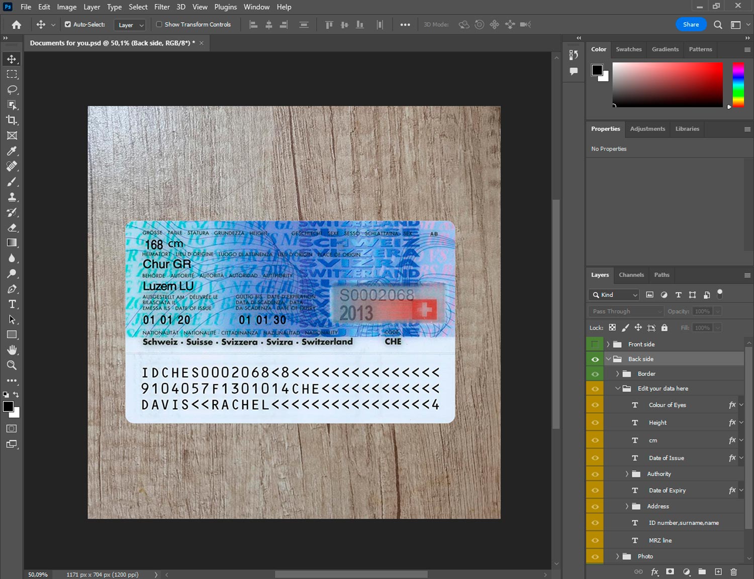 Editable Switzerland (Swiss) ID Template | Ready-to-Use Digital File