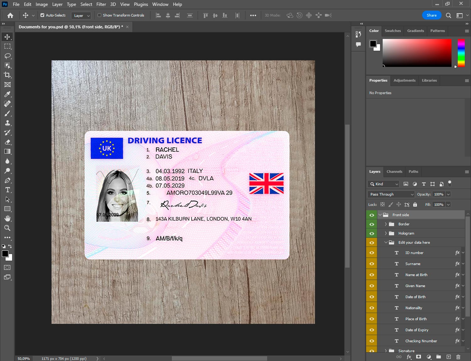 Realistic UK Driver Licence Template – Editable File Format