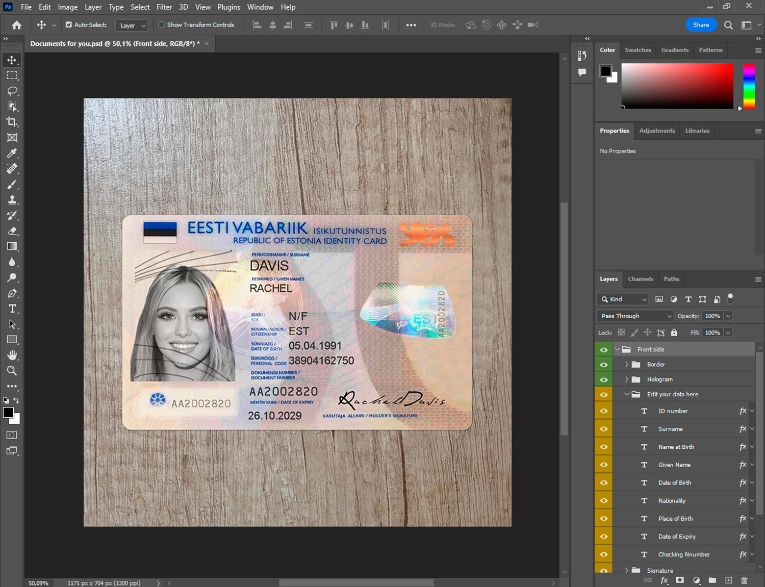 Estonia ID Card PSD Template | Editable 2025 Edition