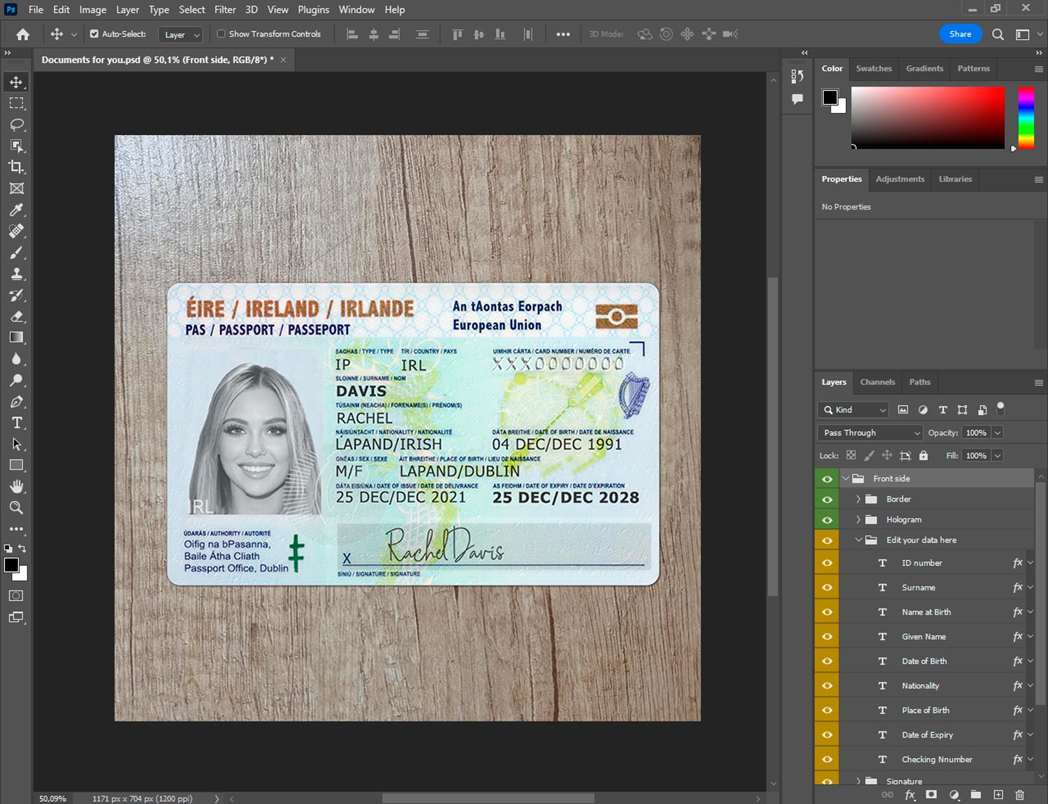 Ireland ID Card PSD | Editable & High-Resolution Format