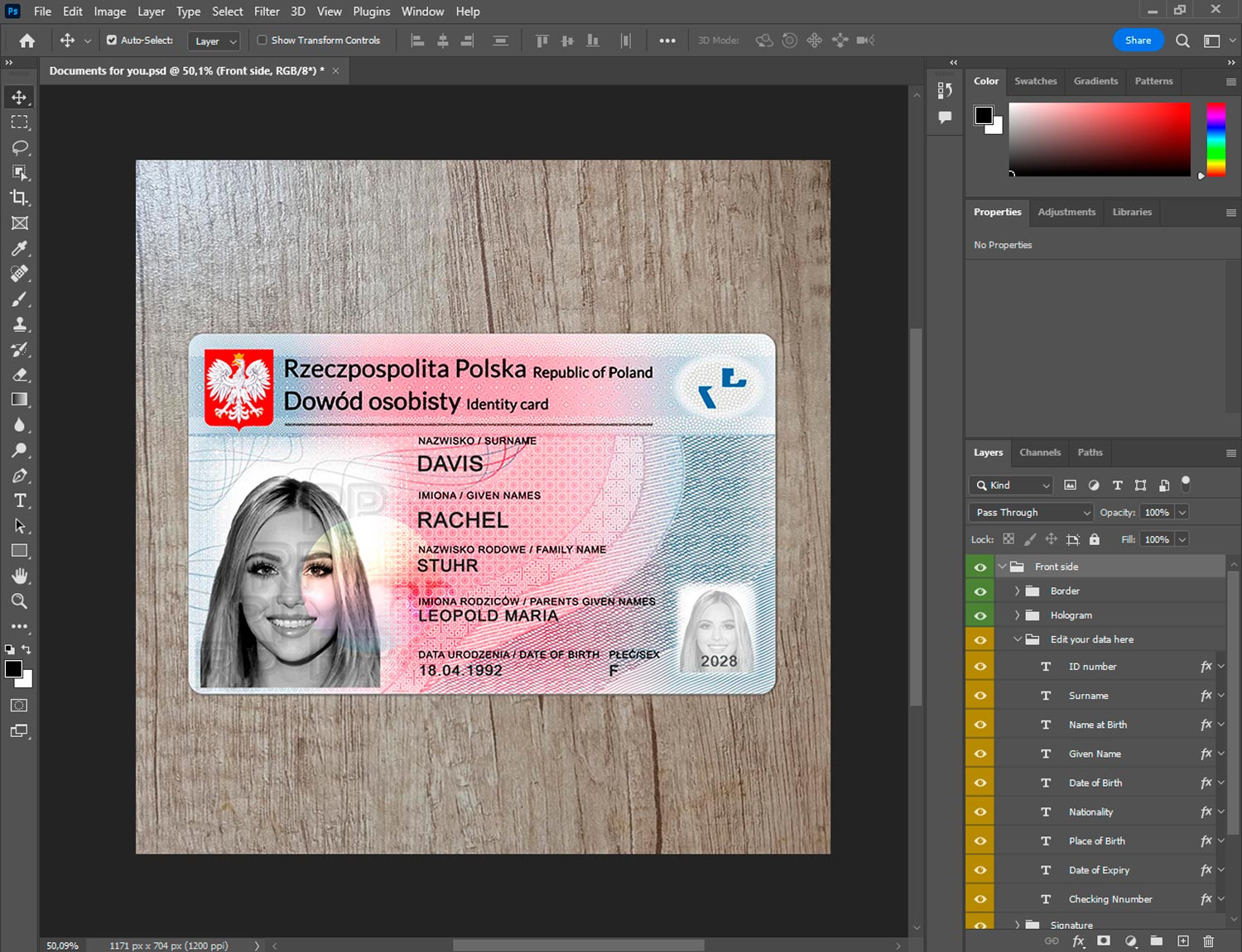 Poland Realistic Poland ID Card PSD Template | Printable Design