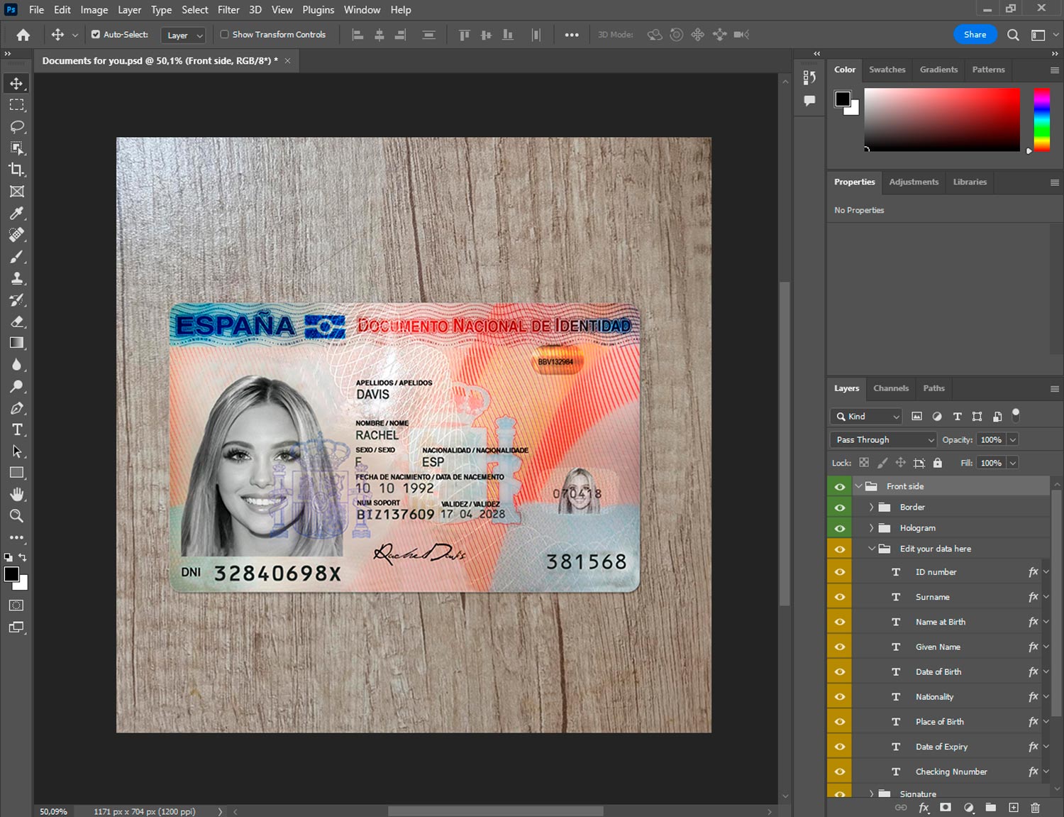 Realistic Spain ID Card Template | Instant Download