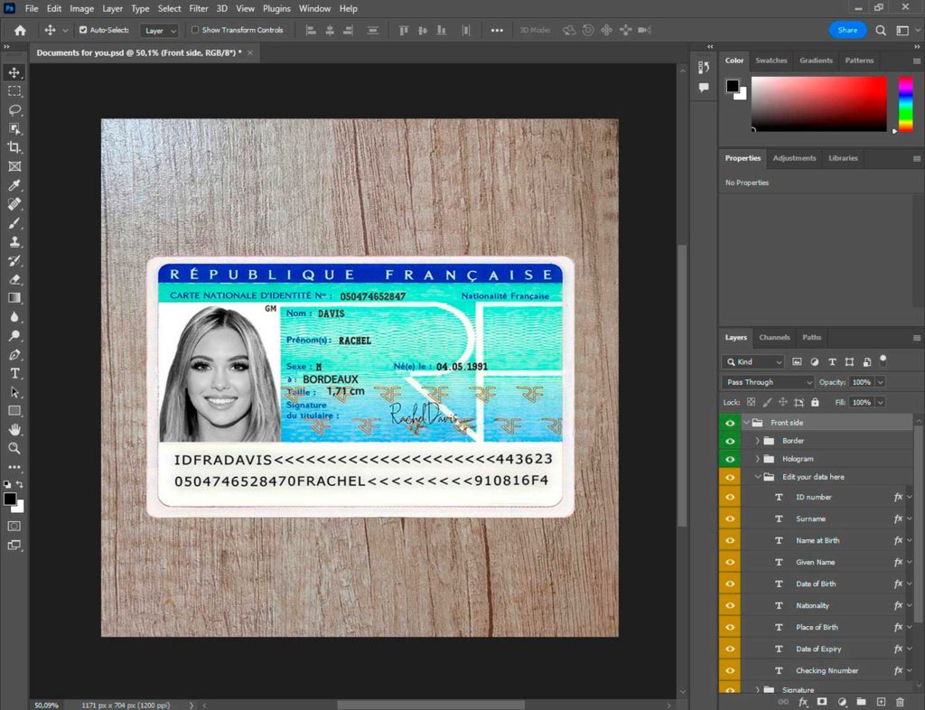 Realistic France ID Card Template | Instant Download