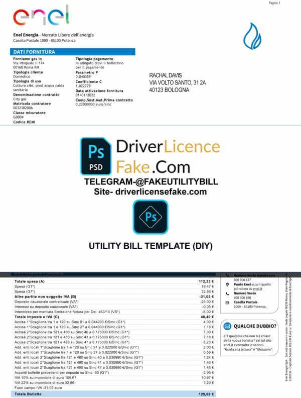 Italy utility bill template