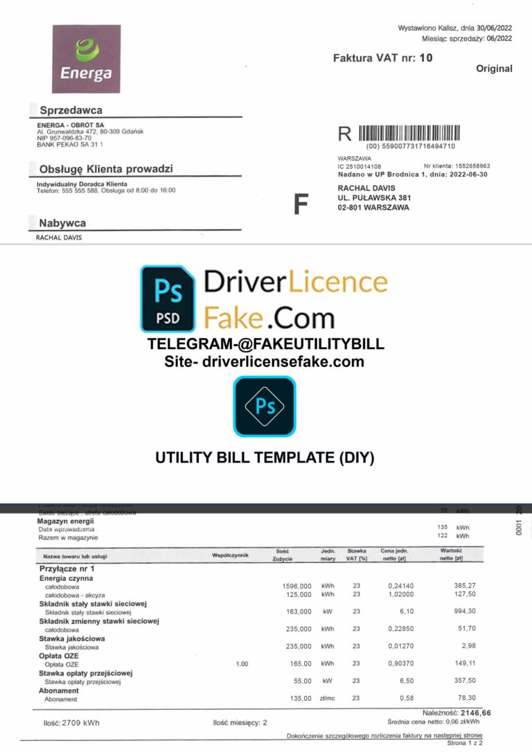 Poland utility bill template