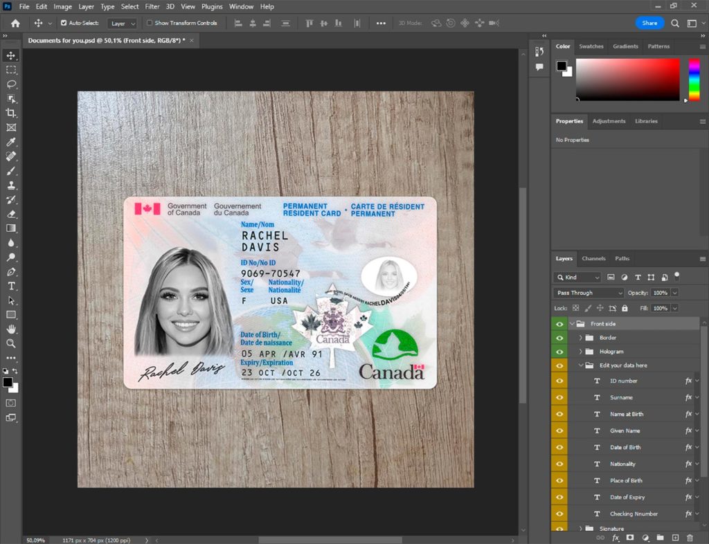 Custom Canada ID Template | Printable PSD File