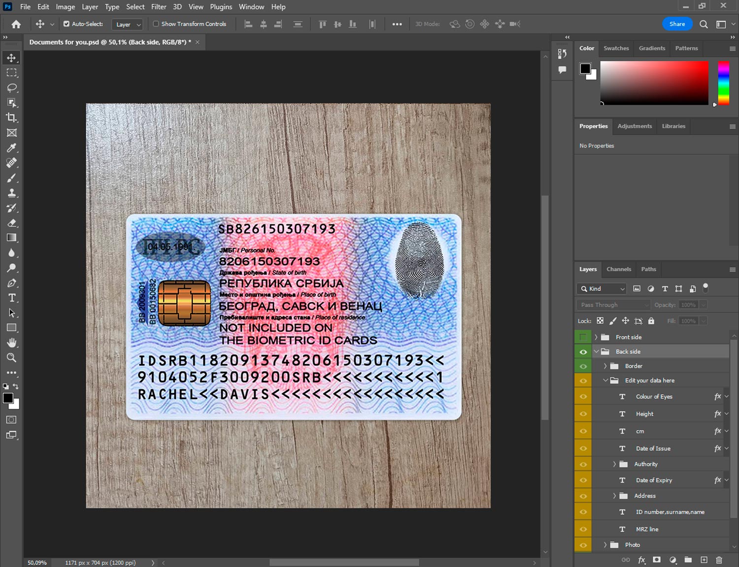 Editable Serbia ID Template | Ready-to-Use Digital File