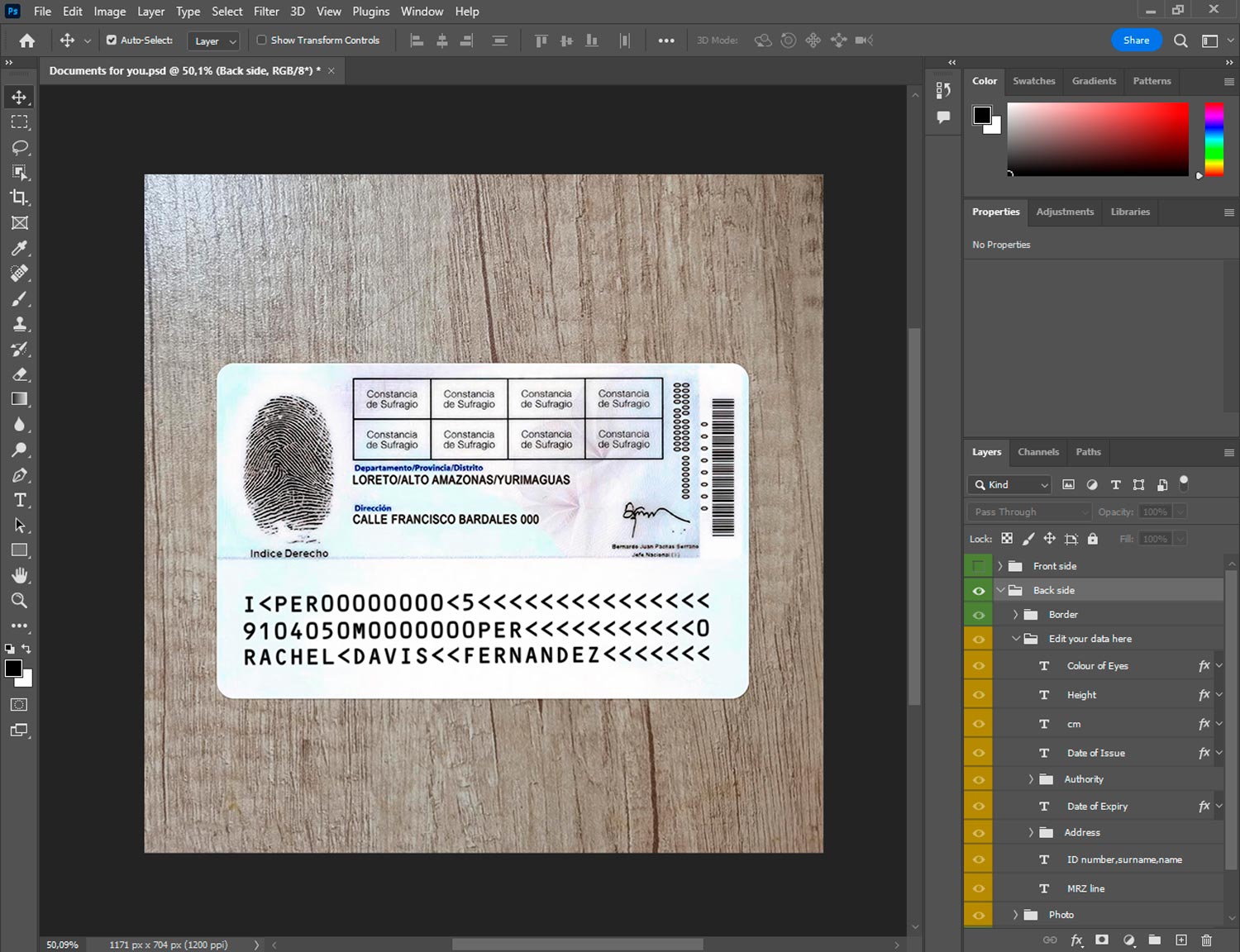 Printable Peru ID Card Template | Editable Mock-Up