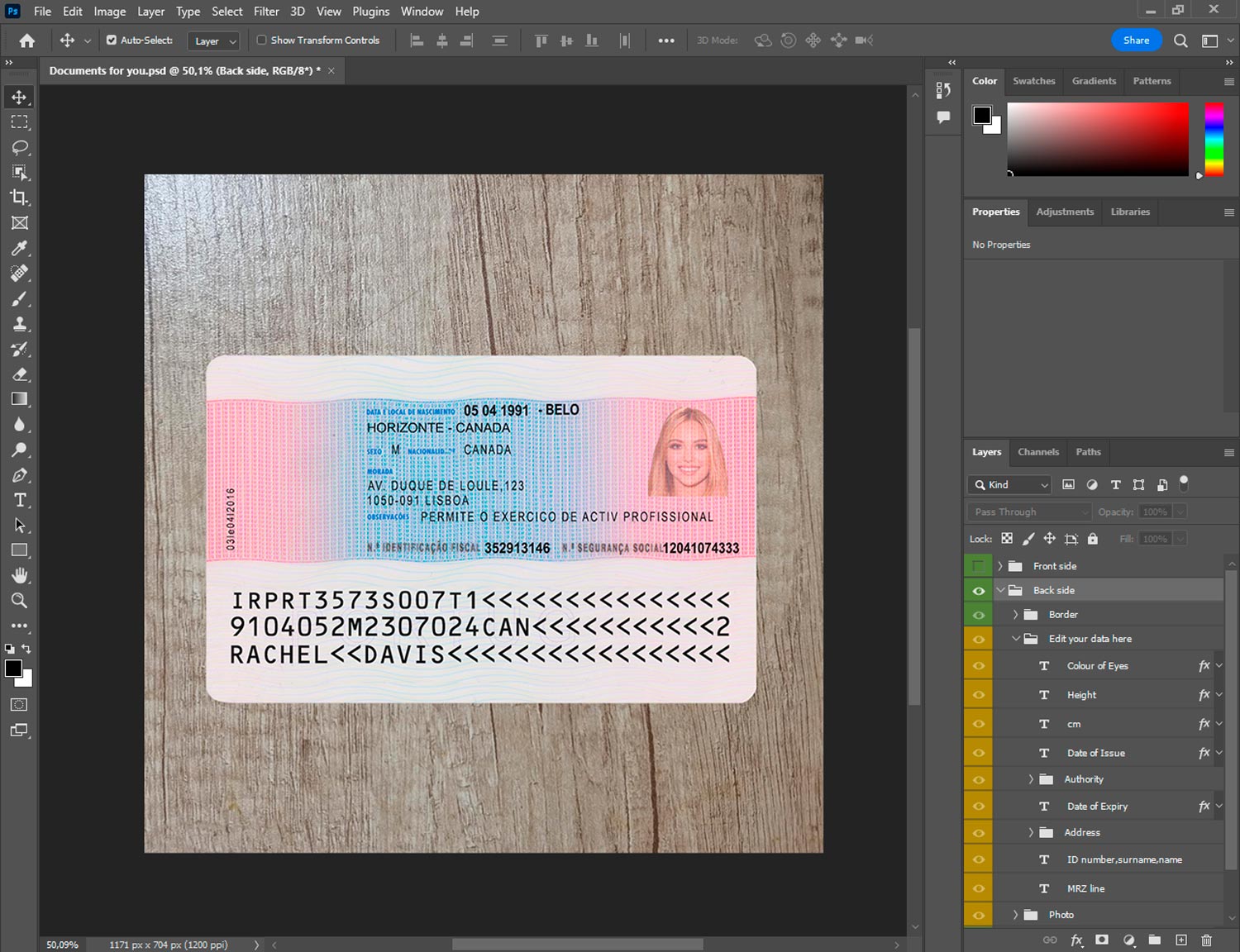Portugal Residence permit Template | Editable PSD Layout
