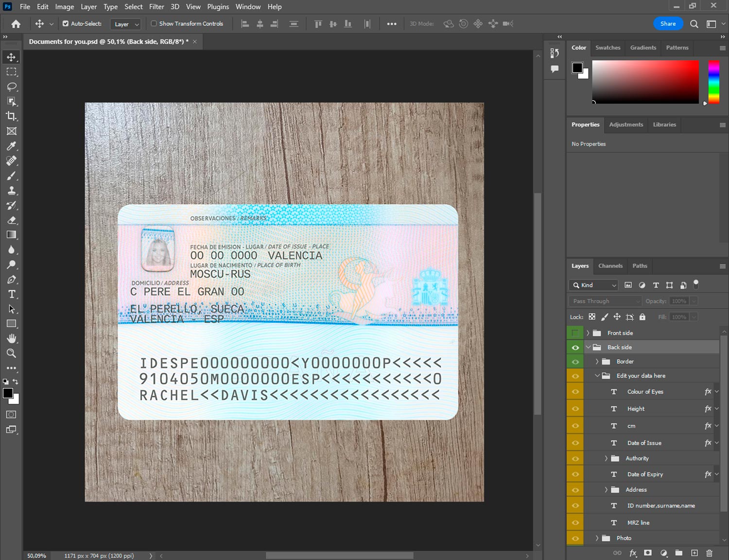 Custom Spain Residence permit Template | Printable PSD File
