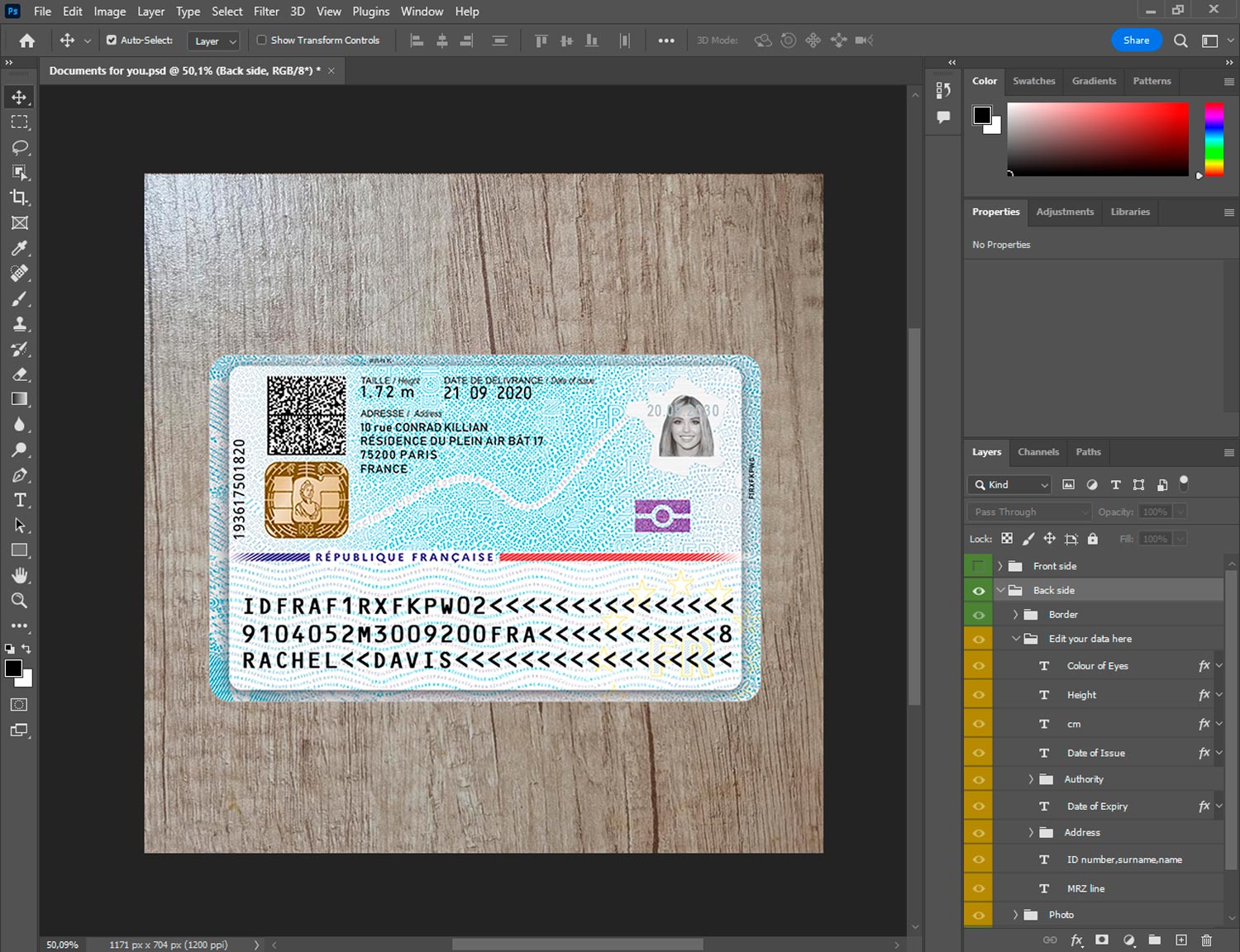 Realistic France ID Card Template | Editable Version