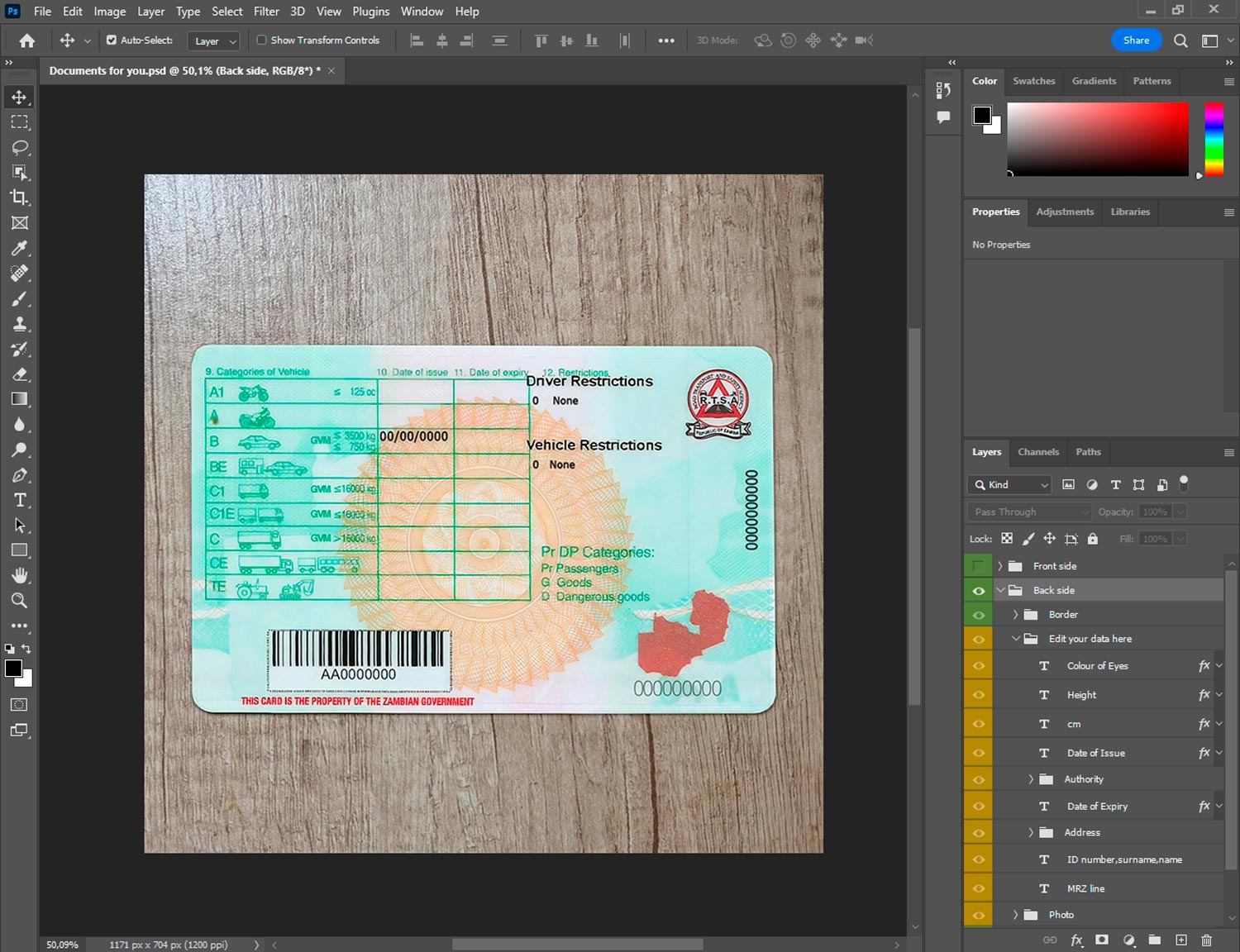 Editable Zambia Driver License Template – Modern Design