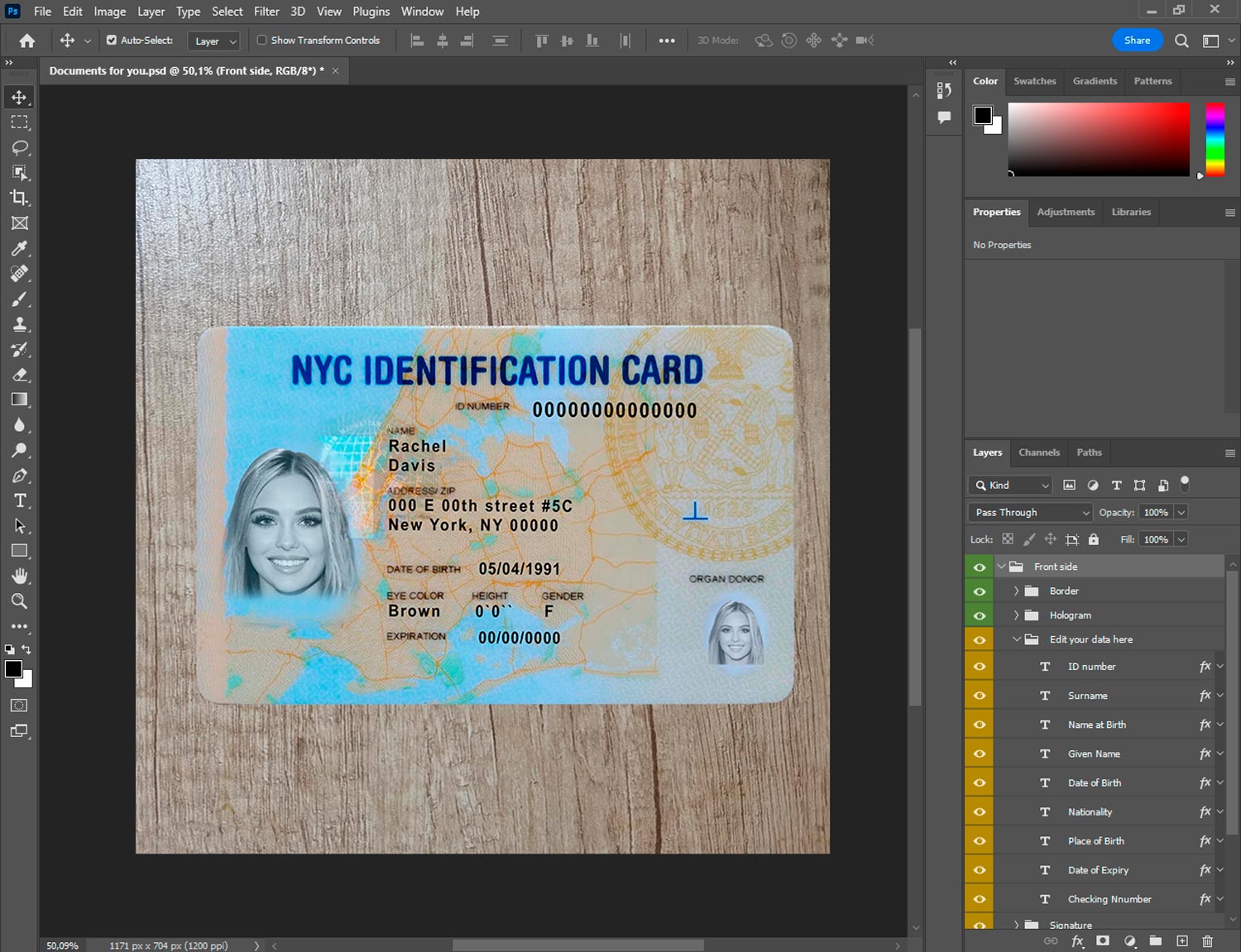 New York ID Template