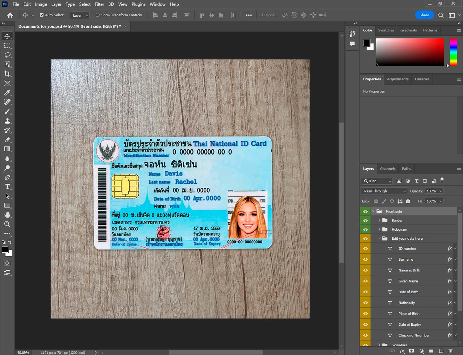 Thailand Identity Card Template | Editable PSD Layout