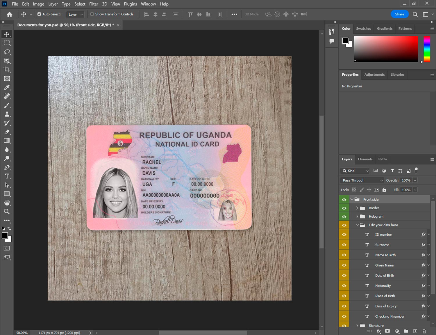 Custom Uganda ID Template | Printable PSD File