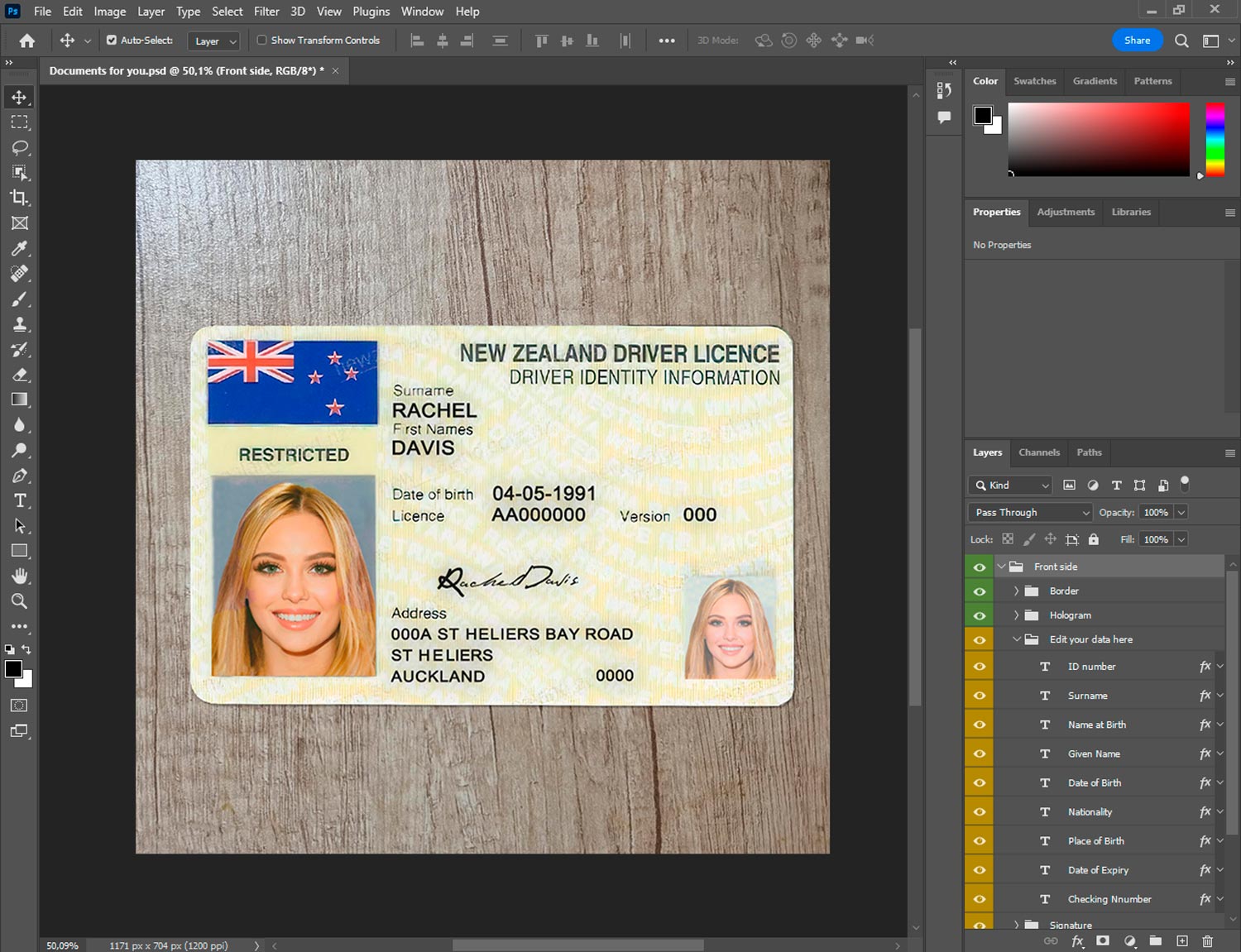 Editable New Zealand ID Card | Digital PSD + JPEG Files