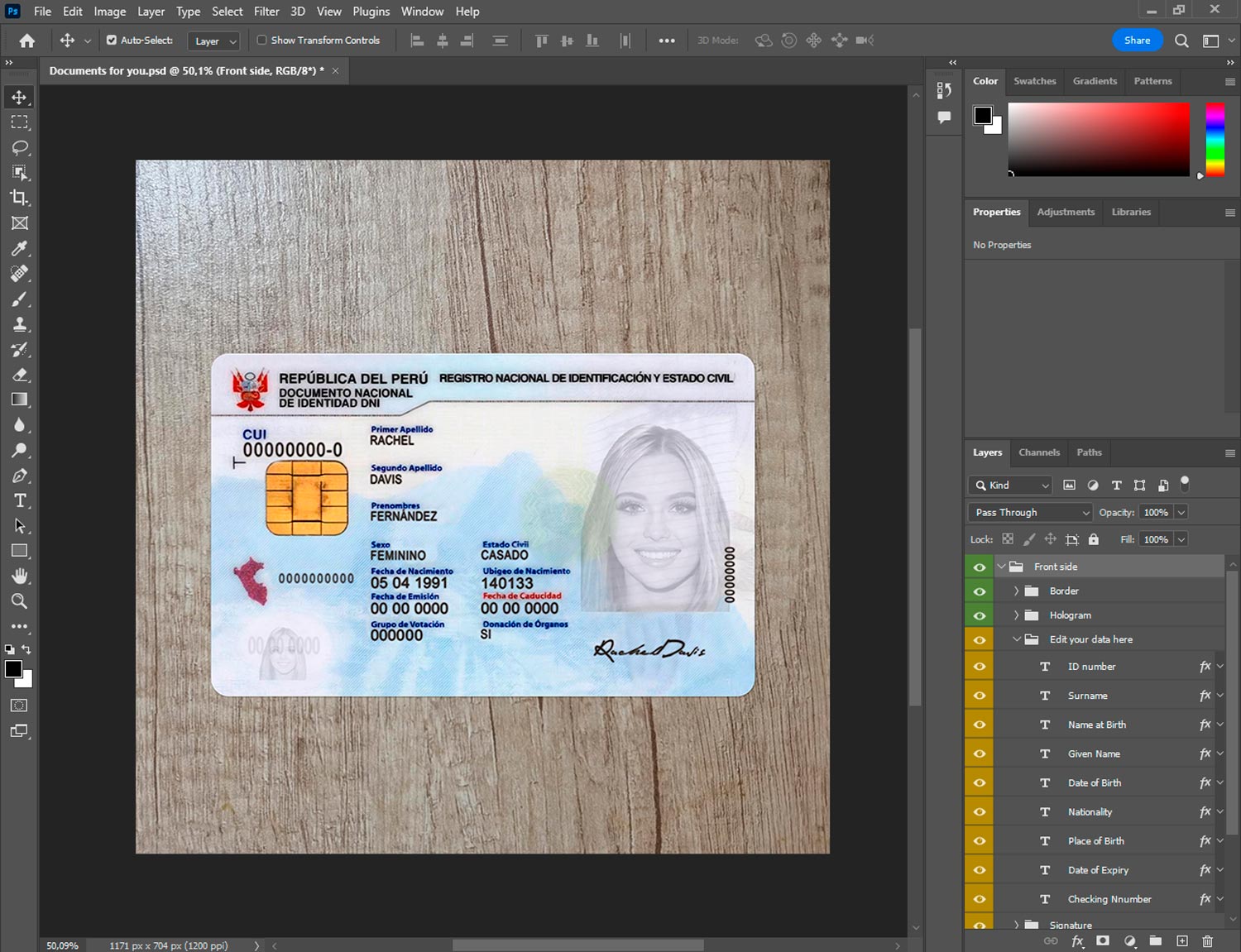 Printable Peru ID Card Template | Editable Mock-Up