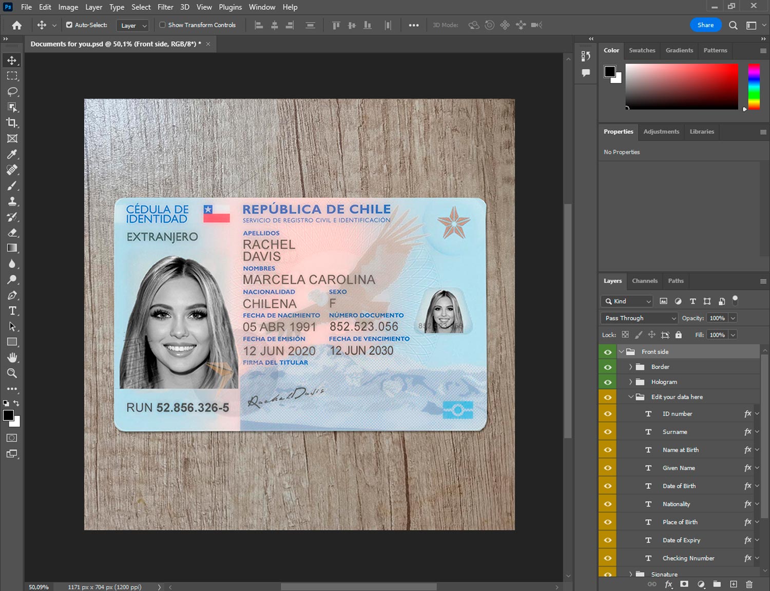 Realistic Chile ID Card PSD Template | Printable Design